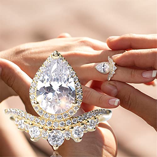 Engagement Round Cut Zircons Women Wedding Rings Jewelry Rings for Woman Full Diamond Ladies Ring Rings Variety Pack (Gold, 10)