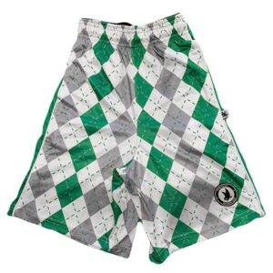 flow society mens grey & green argyle attack short with pockets