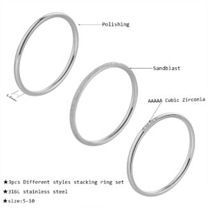 LuckyAmor Stainless Steel Rings for Women Stacking Rings, Silver 1.5mm Thin Knuckle Ring A variety of styles Rings Set Midi Ring Size 5 6 7 8 9 10 (10, 3 pcs-Silver)