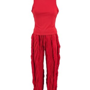 Vakkest Tassel Bodycon Long Pants Tracksuit Sets for Women Ladies Girls Females Two Piece Outfits Solid Color Activewear