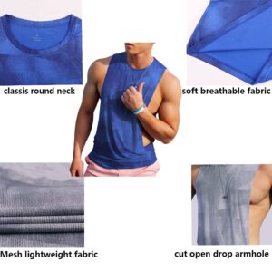 Ychnaim Men's Sleeveless Muscle Stringer Tank Top Cut Open Gym Training Bodybuilding Vest Shirts Color Blue Size L