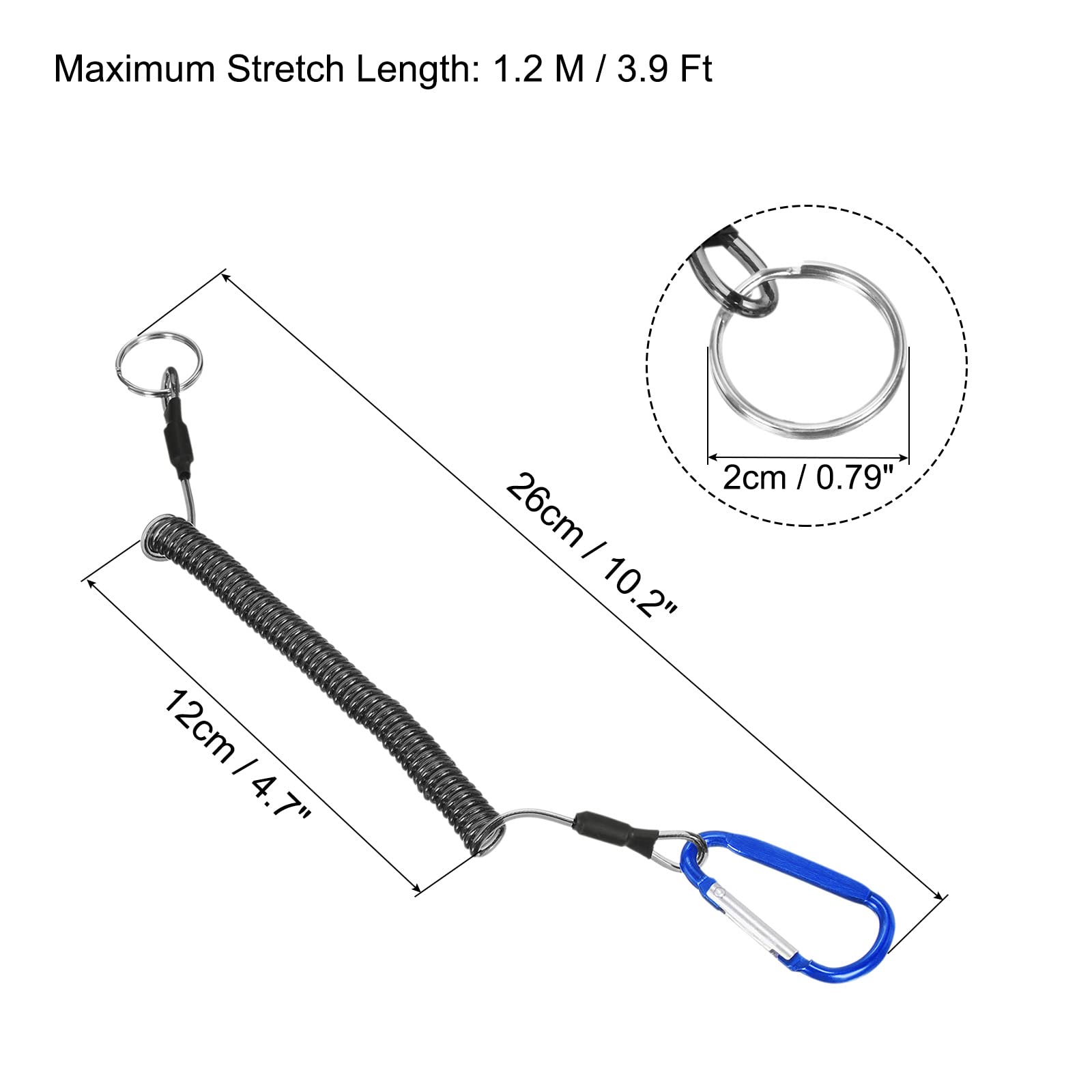 PATIKIL 3.9ft Fishing Tool Lanyard, 2 Pack Safety Cord Spiral Lanyard Tether Retractable with Blue Metal Clip Keychain for Boating Kayak, Clear Black