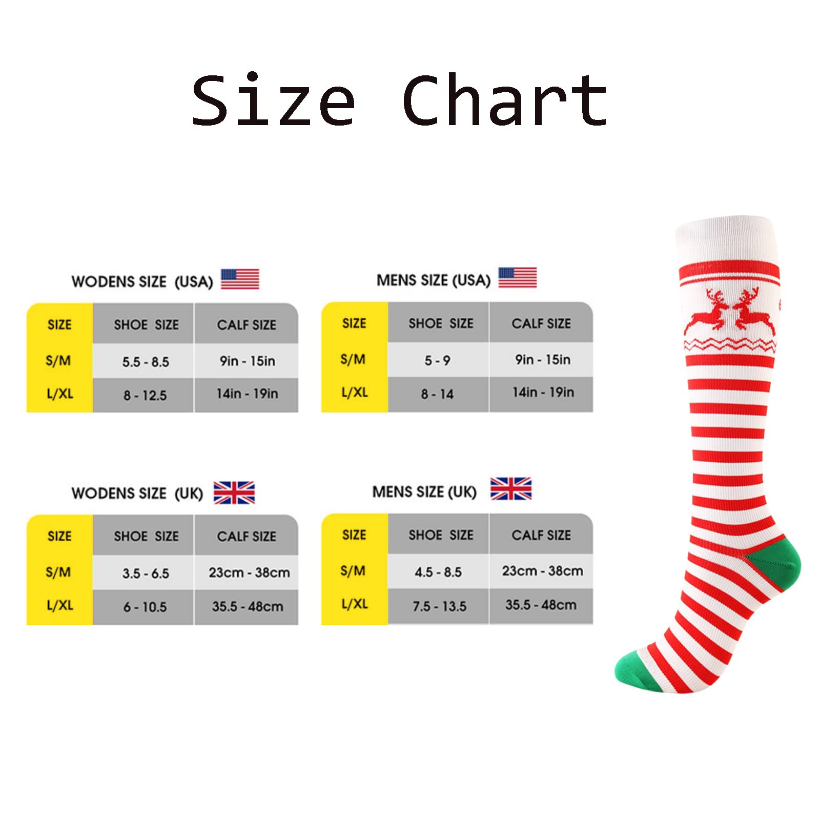 Hotfiary Christmas Compression Socks 20-30 mmHg for Women & Men, 3 Pack Novelty Christmas Stocking for Athletic Running Cycling