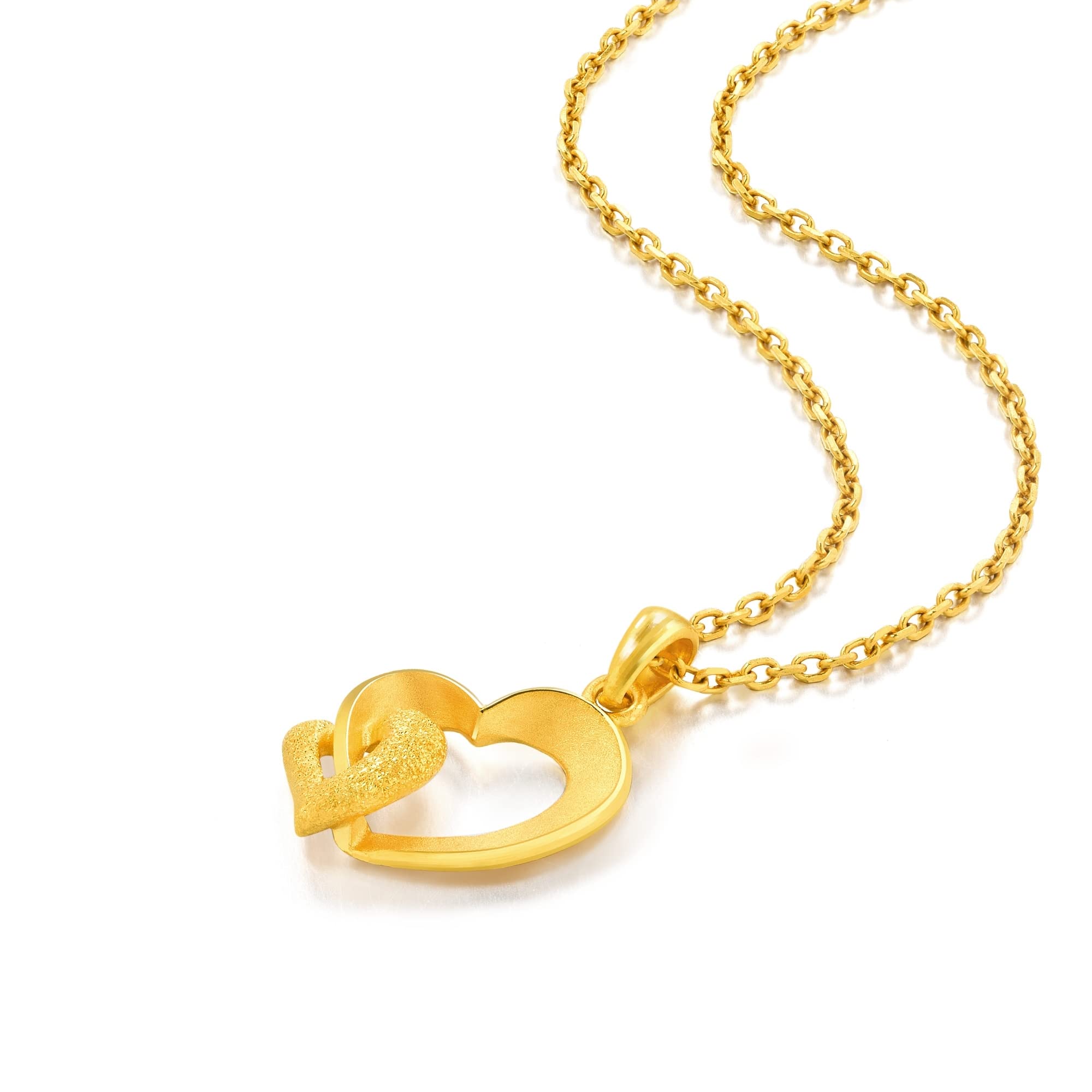 CHOW SANG SANG 999.9 24K Solid Gold Price-by-Weight 2.24g Gold Matte Finished Hearts Pendant for Women 14815P | [Not Include the Necklace]