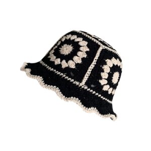 jiatl weyjia knit bucket hat for women handmade crochet foldable floppy hat fashion cute comfy and casual (b-black)