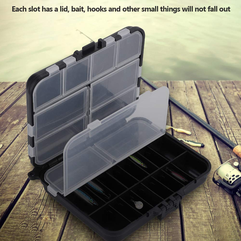 BORDSTRACT Fishing Tackle Boxes, 26 Slots Black Plastic Fishing Lures Baits Storage Box, Organizing Case for Lures, Baits, Jigs, and Other Fishing Accessories