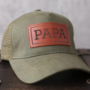 Papa Hat，Leather Patch Hat Papa for Papa Baby Announcement Gift for Papa Olive