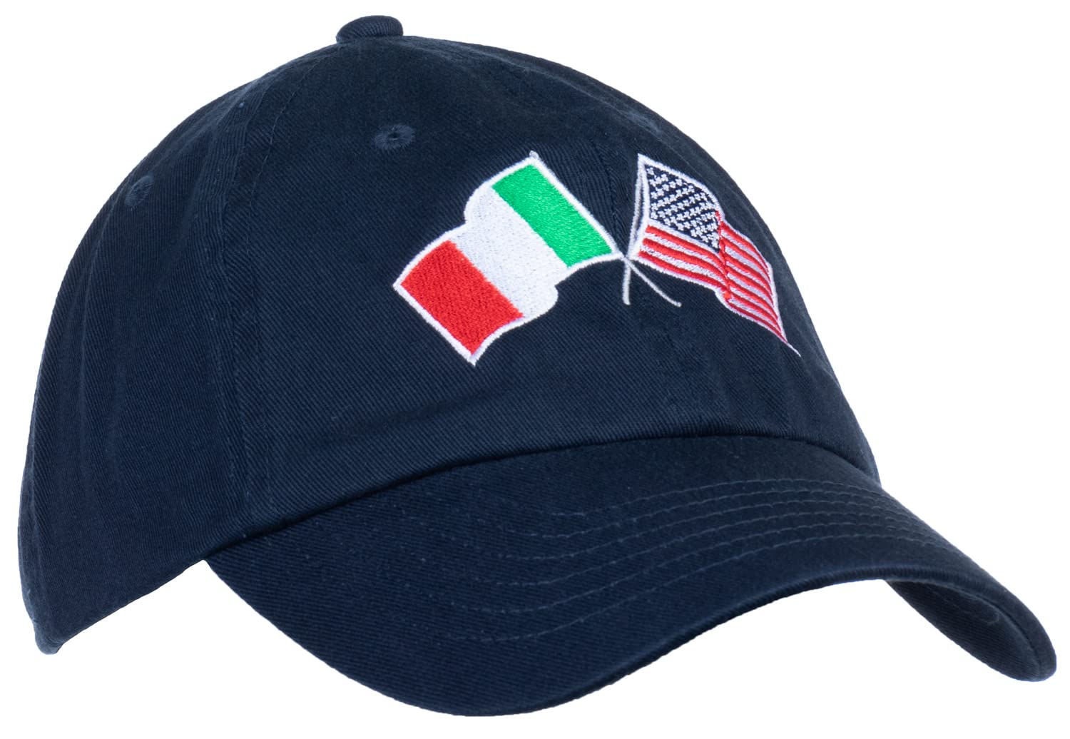 Ann Arbor T-shirt Co. Italian American Flag Hat - Italy USA Friendship, Italiano Italia America Baseball Dad Hat for Men Women - (Navy)