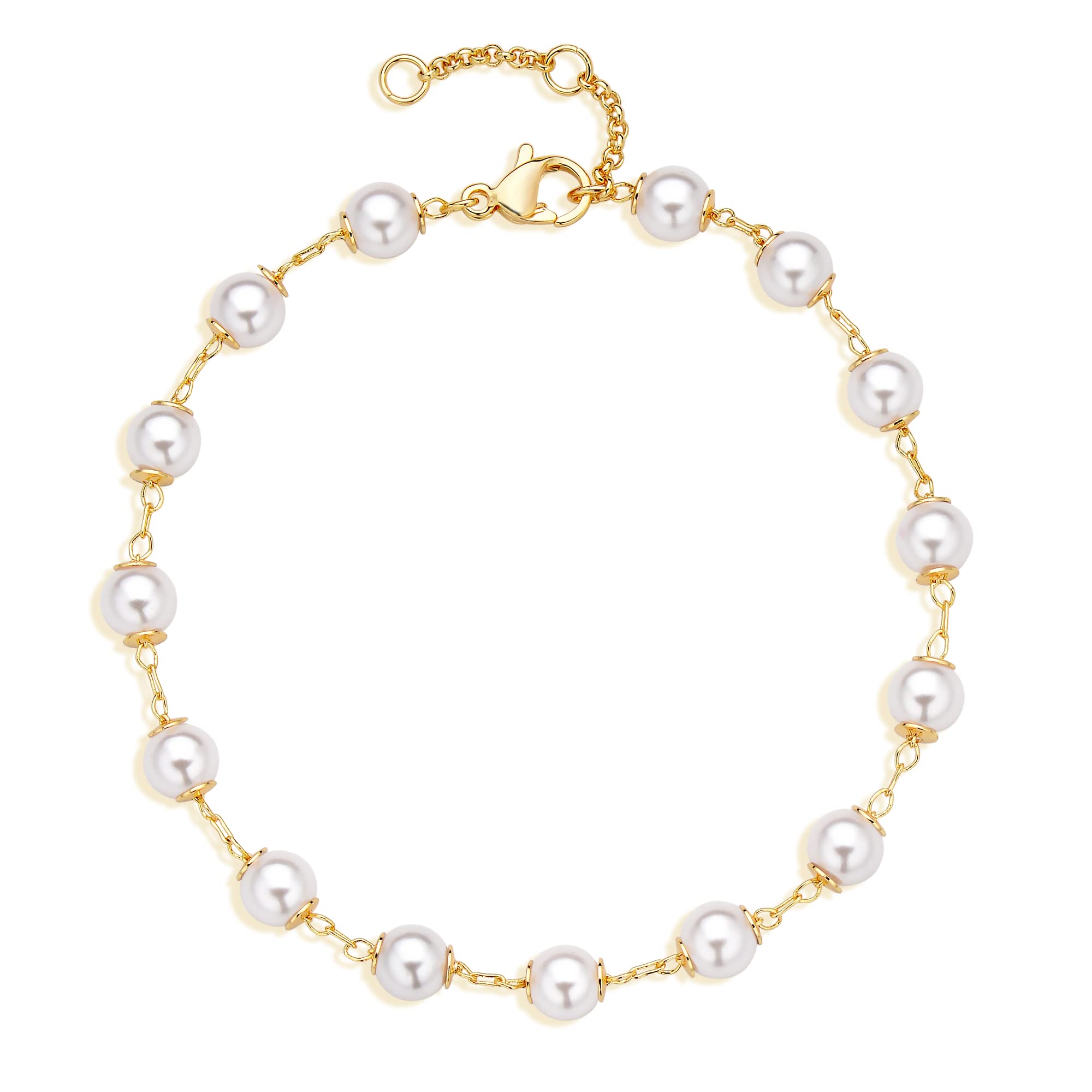 LOYATA Gold Bracelet 14K Gold Plated Dainty Pearl Chain Handmade Simple Jewelry Gift for Women