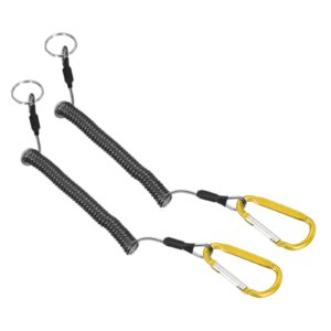 patikil 3.3ft fishing tool lanyard, 2 pack safety cord spiral lanyard tether retractable with yellow metal clip keychain for boating kayak, clear black