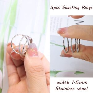 LuckyAmor Stainless Steel Rings for Women Stacking Rings, Silver 1.5mm Thin Knuckle Ring A variety of styles Rings Set Midi Ring Size 5 6 7 8 9 10 (10, 3 pcs-Silver)