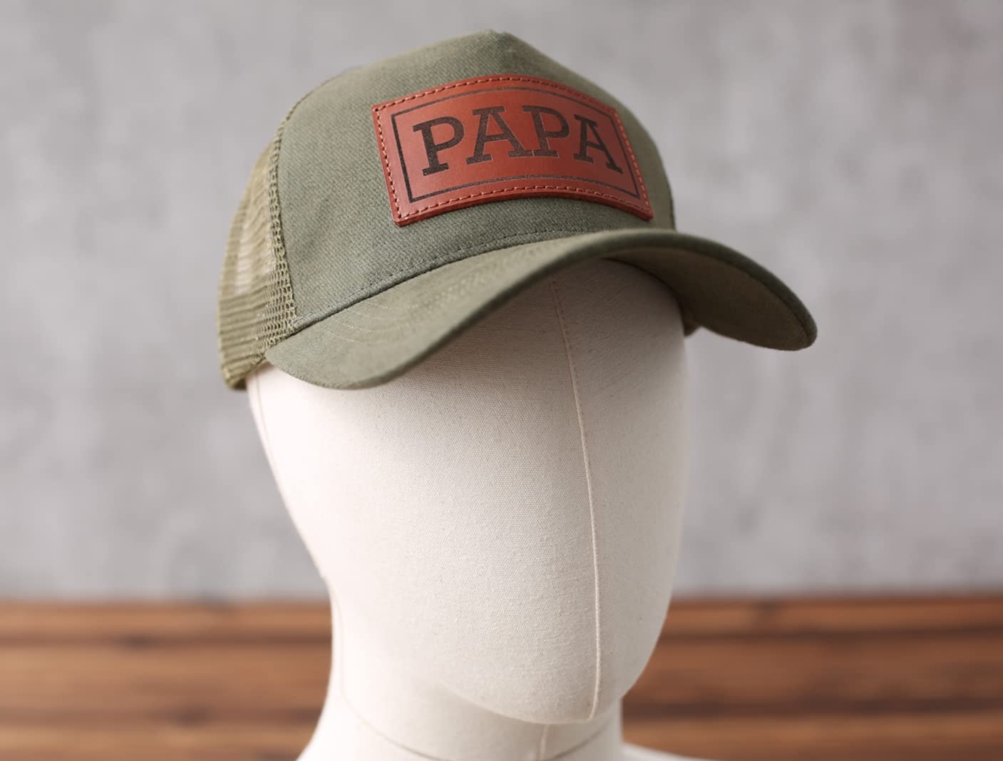 Papa Hat，Leather Patch Hat Papa for Papa Baby Announcement Gift for Papa Olive