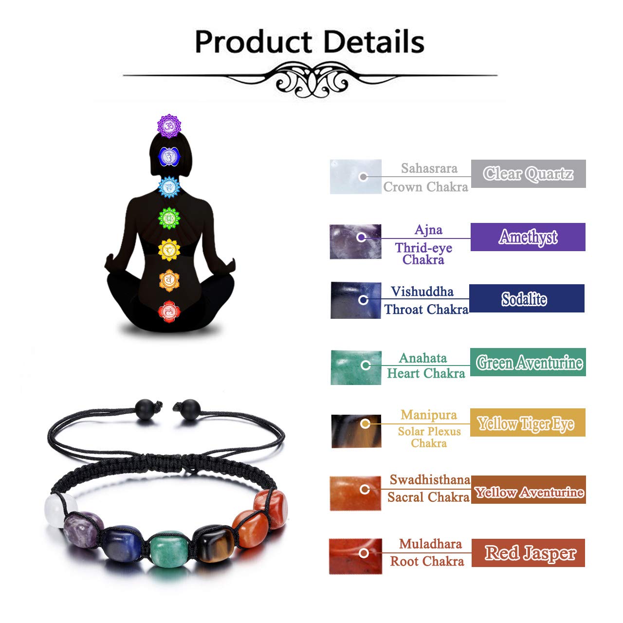 MANIFO 7 Chakra Crystals Bracelet Reiki Healing Chakra Stone Braided Gemstone Bracelets for Women Yoga Meditation