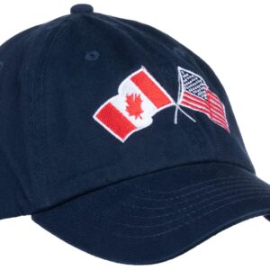 Ann Arbor T-shirt Co. Canadian American Flag Hat - Canada USA Friendship, Maple Leaf America Dad Baseball Pin Cap for Men & Women - (Navy)