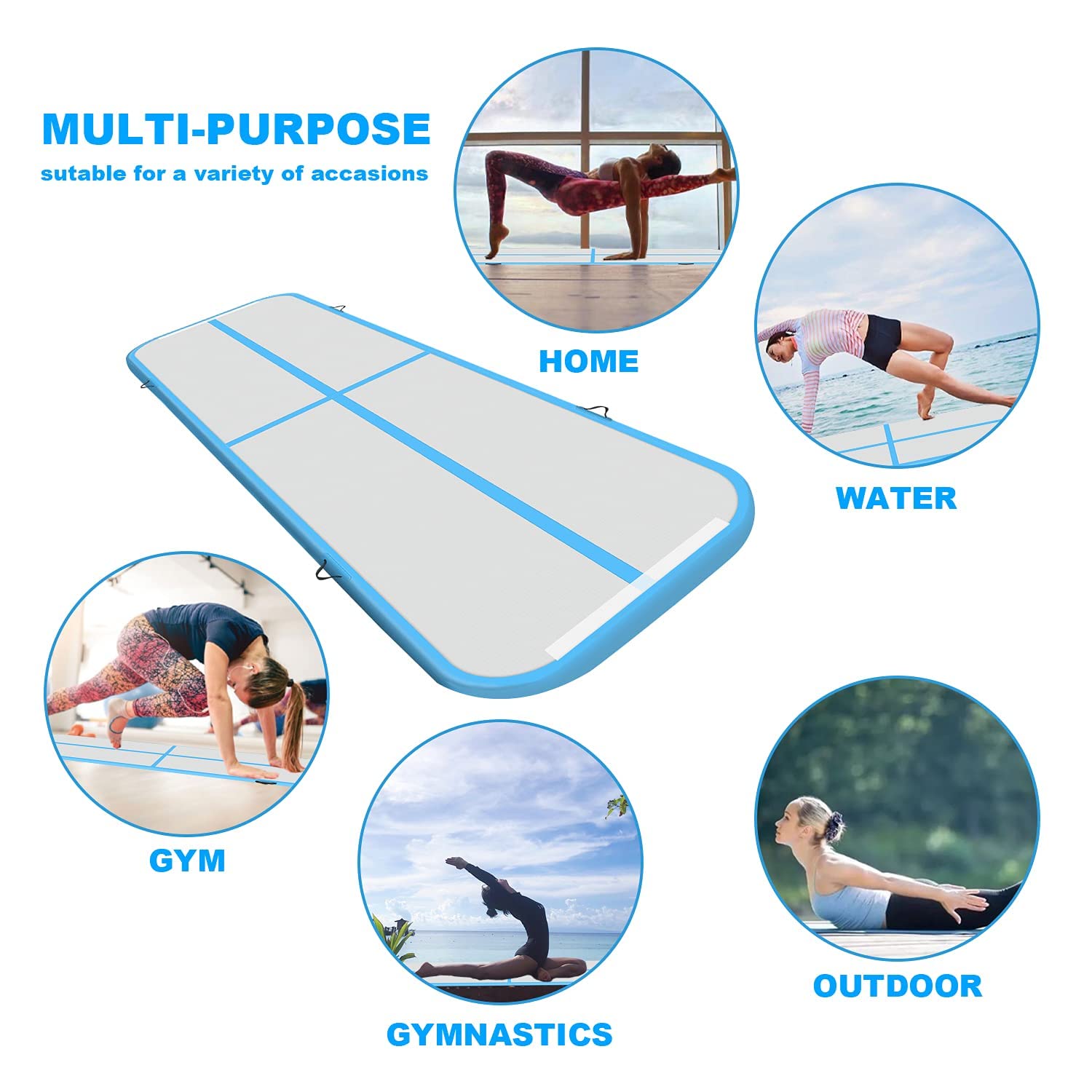 Mecalm Air Gymnastics Tumbling Mat 16FT Gymnastics Air Mat 4 inchs Thickness Gymnastics Mats for Tumbling with Electric Air Pump for Home/Gym/Yoga/Training/Cheerleading/Outdoor/Beach/Park