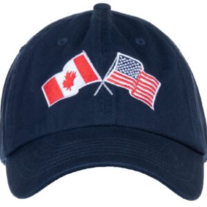 Ann Arbor T-shirt Co. Canadian American Flag Hat - Canada USA Friendship, Maple Leaf America Dad Baseball Pin Cap for Men & Women - (Navy)