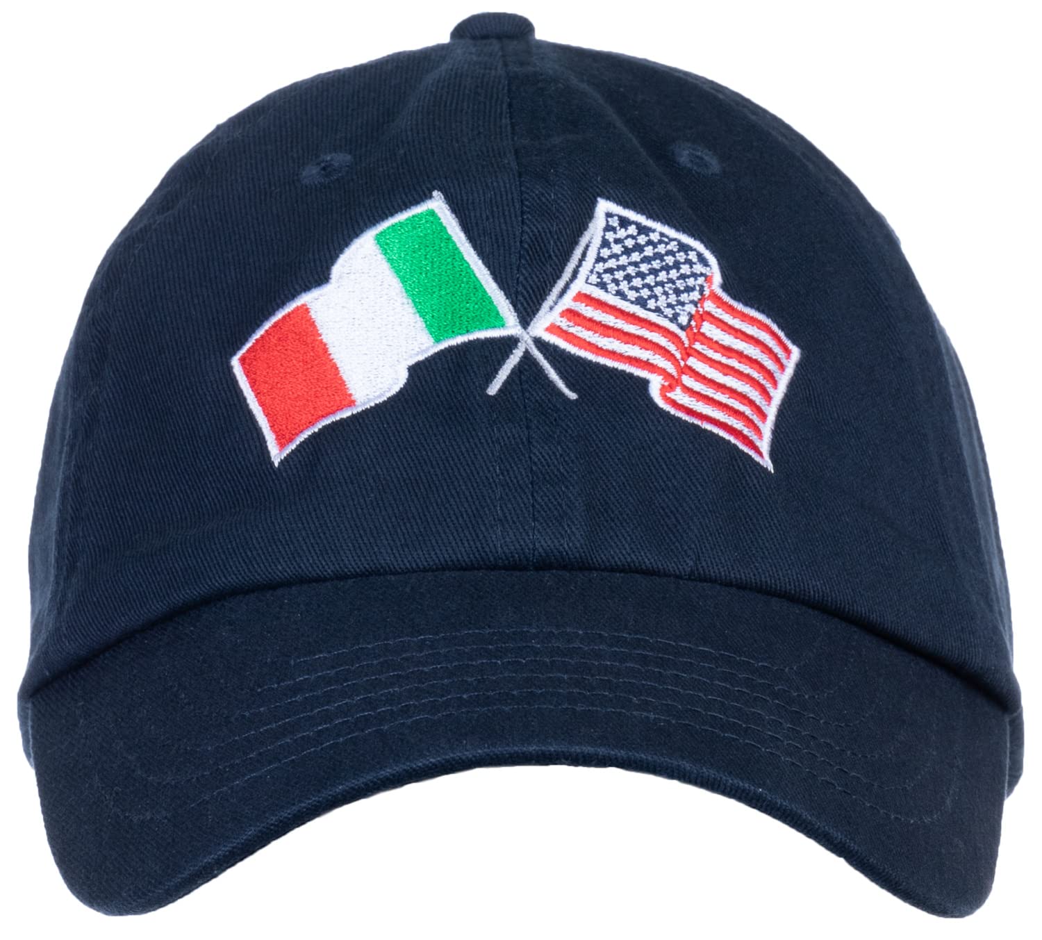 Ann Arbor T-shirt Co. Italian American Flag Hat - Italy USA Friendship, Italiano Italia America Baseball Dad Hat for Men Women - (Navy)