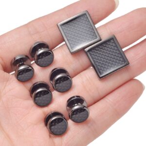 Ofeiyaa 10pcs Square Cufflinks And Shirt Stud Formal Men Classic Cufflinks Tuxedo Buttons Set Black Tone Tuxedo Shirts for Business Wedding