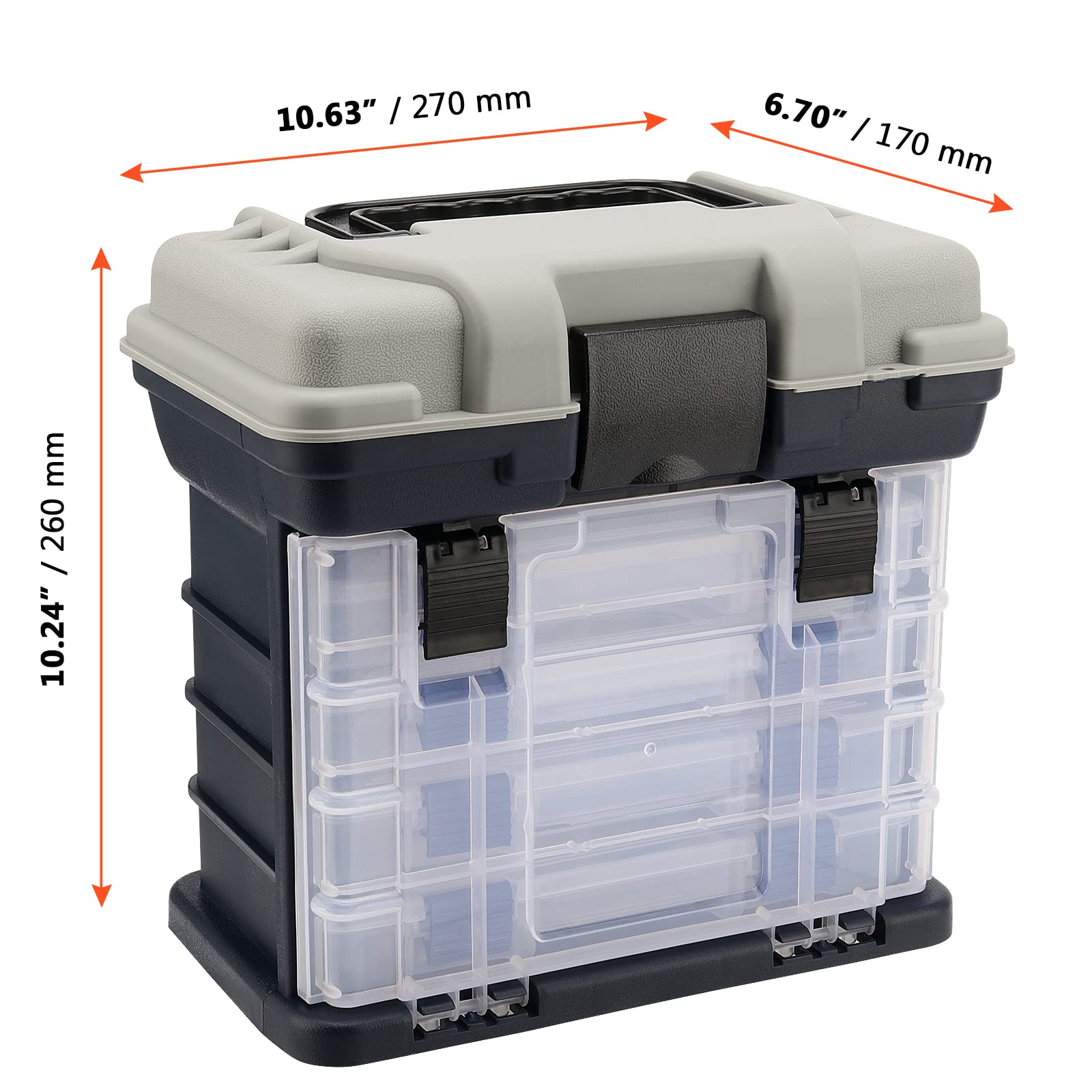 SINJEUN 4 Layers Fishing Tackle Box, Portable Fishing Tackle Storage Box, Fresh Water and Salt Water Tackle Box Kit Organizer for Fishing Accessories, 110 lbs Load Capacity