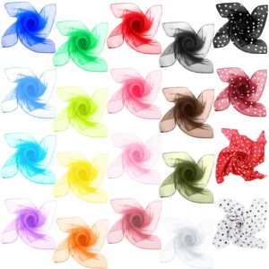 20 pcs 50s retro chiffon sheer square neck head scarfs for women handkerchief lightweight satin ribbon retro dot sheer scarf set multi colors