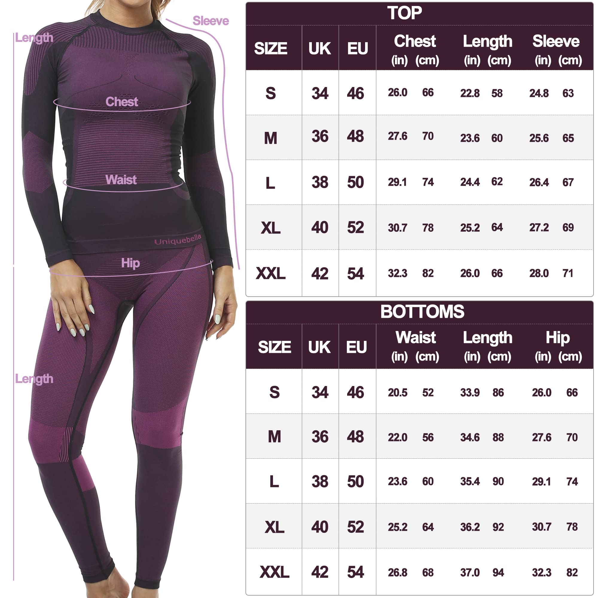 UNIQUEBELLA Womens Thermal Underwear, Thermal Base Layers Women - Ski Wear Ladies Compression Athletic Long Johns Skins Set Red