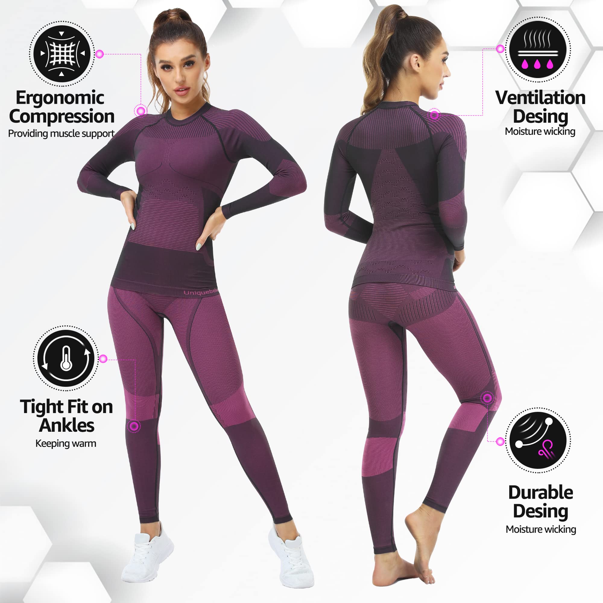 UNIQUEBELLA Womens Thermal Underwear, Thermal Base Layers Women - Ski Wear Ladies Compression Athletic Long Johns Skins Set Red