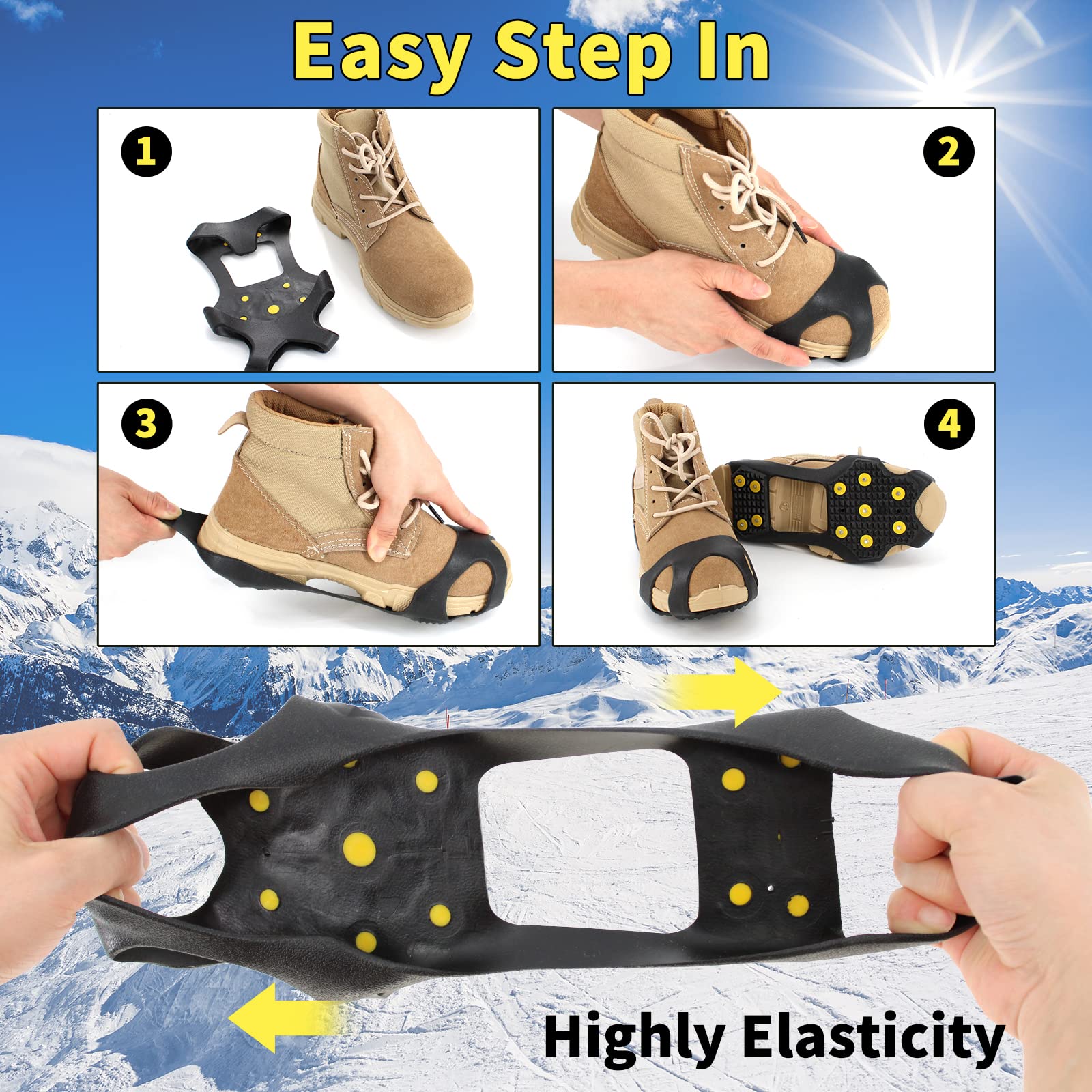 Xproutdoor Non-Slip Ice Cleats Snow Grips, Strong Traction Crampons 11 Steel Studs, for Shoes and Boots, Snow Ice Walking, Medium