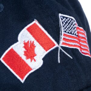 Ann Arbor T-shirt Co. Canadian American Flag Hat - Canada USA Friendship, Maple Leaf America Dad Baseball Pin Cap for Men & Women - (Navy)