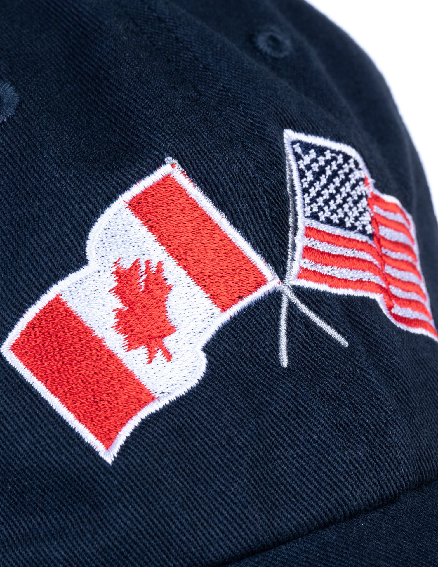 Ann Arbor T-shirt Co. Canadian American Flag Hat - Canada USA Friendship, Maple Leaf America Dad Baseball Pin Cap for Men & Women - (Navy)