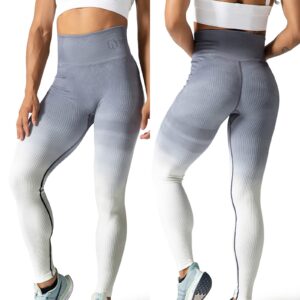 GYMTALENT Scrunch Butt Leggings for Women, Ribbed Seamless High Waisted Gym Leggings Butt Lifting Yoga Pants Tights Elephant Grey L