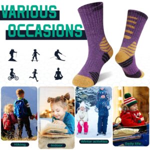 Kids Hiking Walking Socks, Boys Girls Toddlers Merino Wool Warm Socks,Wicking Cushion Crew Socks (6 Pairs B, 4-8 Years)