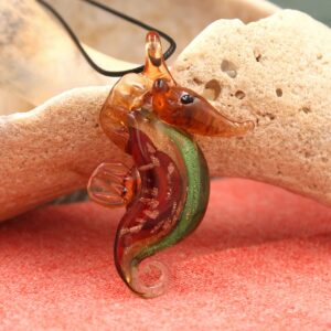 BESHEEK Handmade Murano Inspired Blown Seahorse Necklace Glass Pendant Hypoallergenic Jewelry Italian Style Glass Jewelry