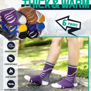 Kids Hiking Walking Socks, Boys Girls Toddlers Merino Wool Warm Socks,Wicking Cushion Crew Socks (6 Pairs A, 4-8 Years)