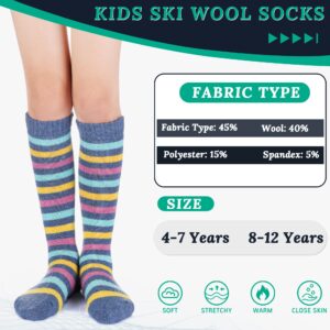 DoSmart Kids Merino Wool Snow Socks,Boys Girls Toddlers Winter Warm Thermal Skiing Snowboarding Skating (2 Pair C,4-7 Years)