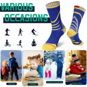 Kids Hiking Walking Socks, Boys Girls Toddlers Merino Wool Warm Socks,Wicking Cushion Crew Socks (6 Pairs A, 4-8 Years)