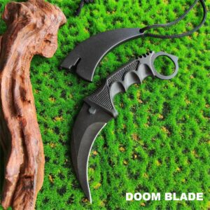 DOOM BLADE Karambit Knife Fixed Blade Knife Fixed Blade Tactical Camping Tool with Sheath and Cord for Camping Hunting，Fishing，Outdoor，Survival (Black)