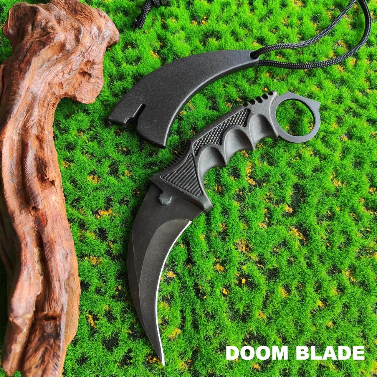 DOOM BLADE Karambit Knife Fixed Blade Knife Fixed Blade Tactical Camping Tool with Sheath and Cord for Camping Hunting，Fishing，Outdoor，Survival (Black)