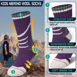 Kids Hiking Walking Socks, Boys Girls Toddlers Merino Wool Warm Socks,Wicking Cushion Crew Socks (6 Pairs A, 4-8 Years)