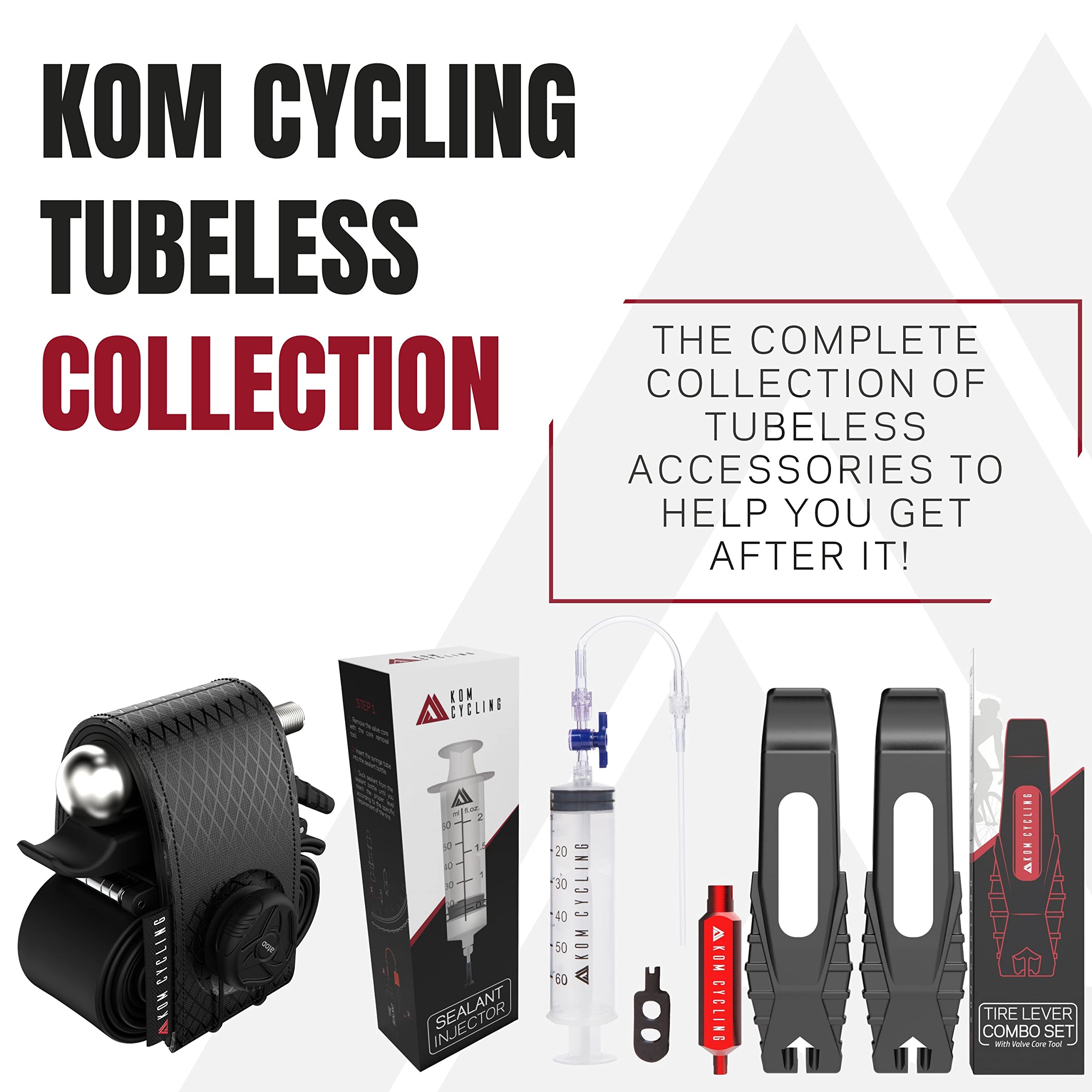 KOM Cycling Tubeless Tire Repair Kit for Bikes 8 Colors! Fixes Mountain Bike and Road Bicycle Tire Punctures (Red (PRO with CO2 Inflator))