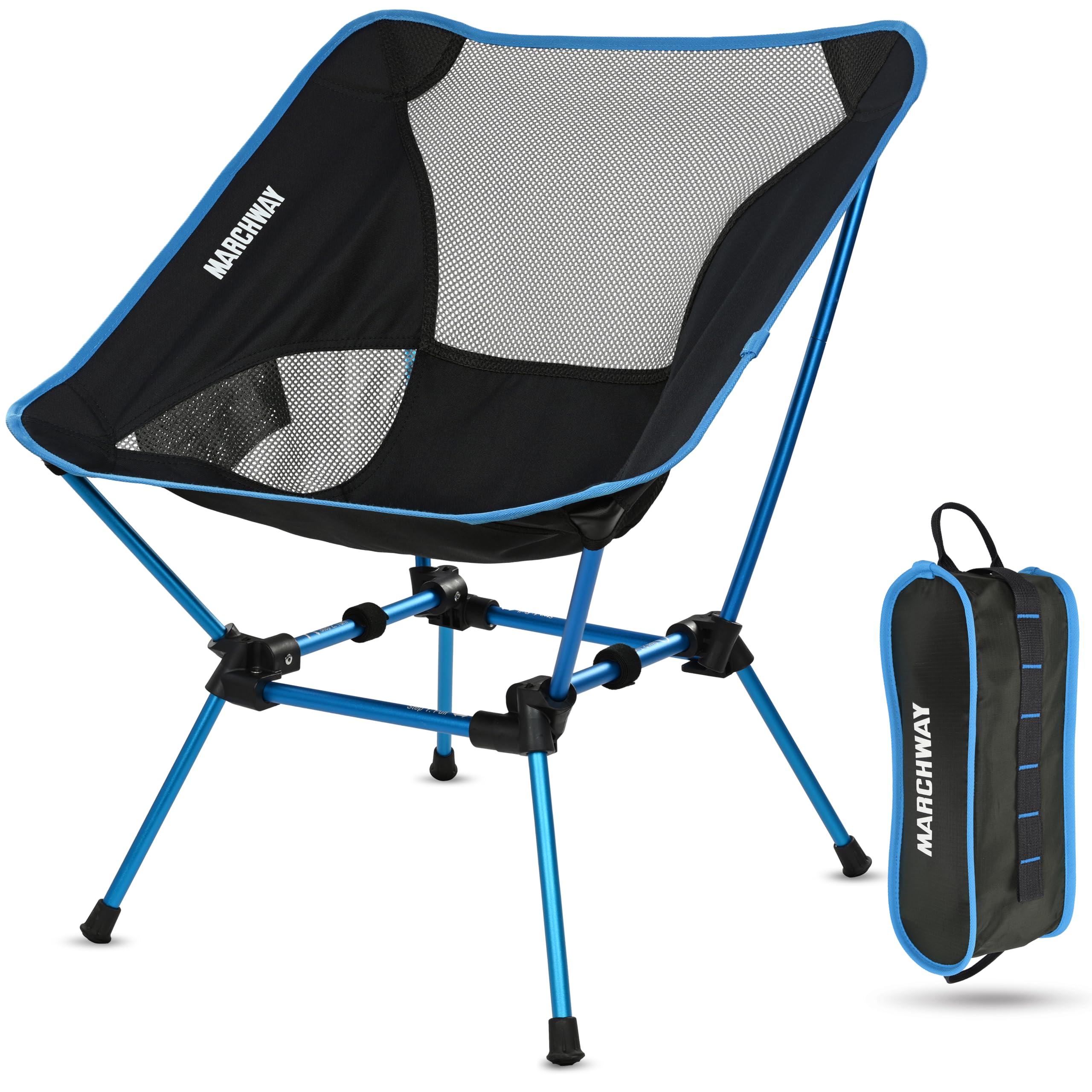 MARCHWAY Ultralight Folding Camping Chair, Heavy Duty Portable Compact for Outdoor Camp, Travel, Beach, Picnic, Festival, Hiking, Lightweight Backpacking (Sky Blue)