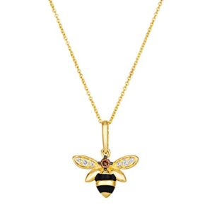 le vian 1/10 carat white and chocolate diamond and enamel honey bee pendant necklace for women in 14k yellow gold (brown, cttw) on 18 inch long chain by levian