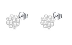 rnivida 925 sterling silver cluster pearl stud earrings for women, 7mm pearls ball studs hypoallergenic earring