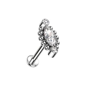 pierced owl f136 implant grade titanium internally threaded ball outlined cz crystal marquise stud (16ga (1.2mm))