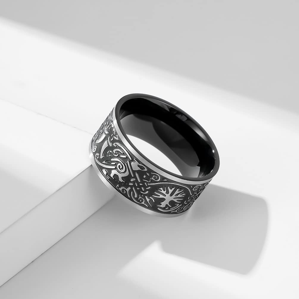 OIDIMS Tree of Life Odin Crow Ring Stainless Steel Vintage Nordic Viking Celtic Stacked Middle Finger Knuckle Rings for Men Women Bff Birthday Christmas Jewelry Gift (10)