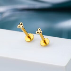 COCHARM 14K Gold Threadless 16g Push in Tragus Stud Flat Back Stud Piercing Jewelry Helix Earrings