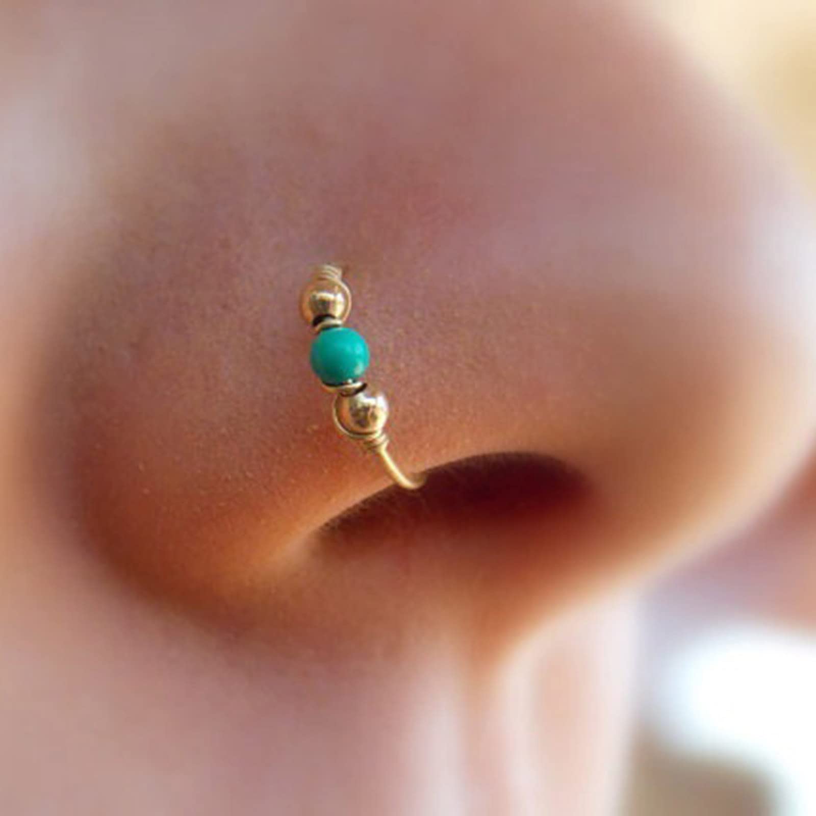 Zeshimb Turquoise Nose Rings Hoop Surgical Steel Septum Nostril Hoop Gold Turquoise Captive Bead Nose Ring Helix Cartilage Nose Ring Earrings Body Piercing Jewelry