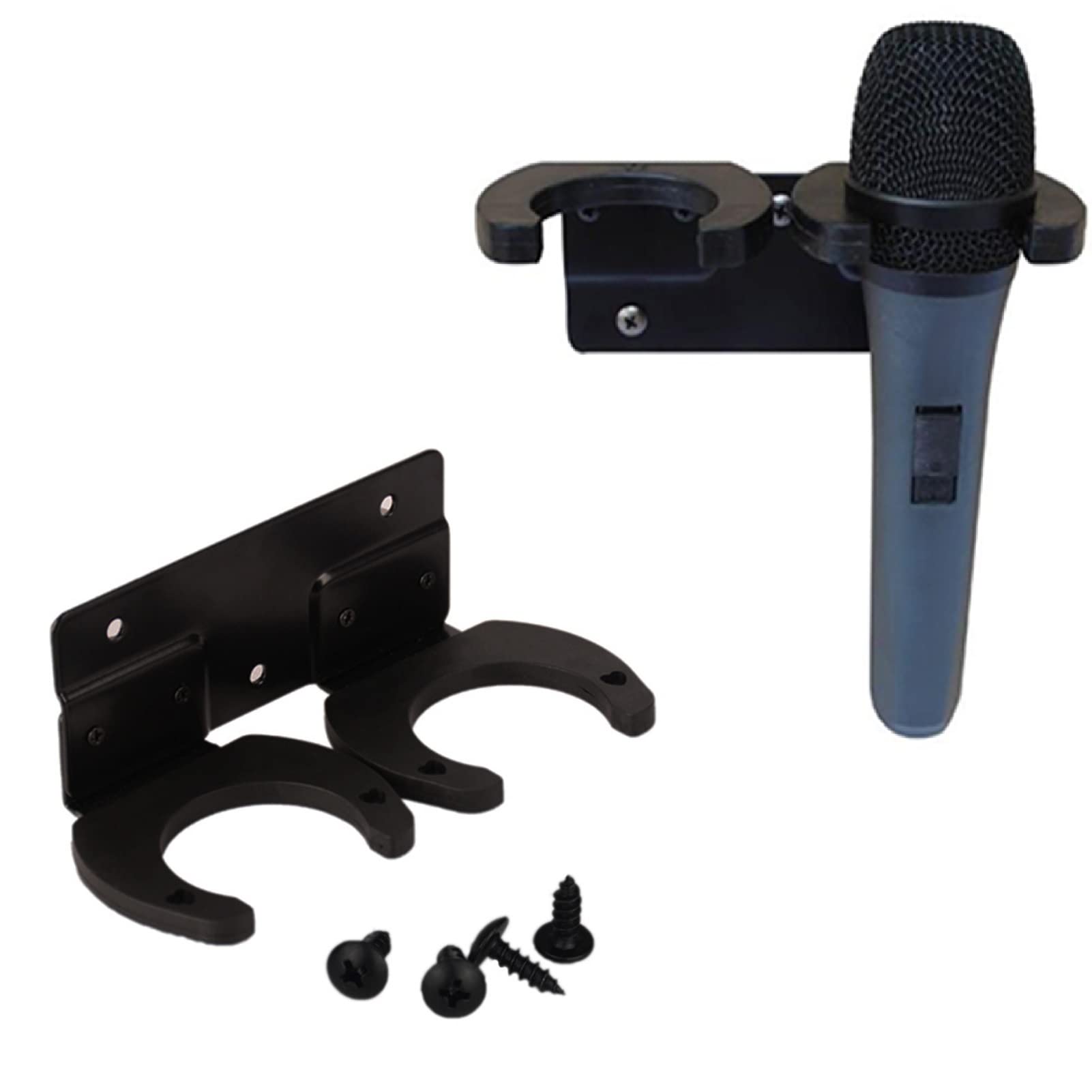 Microphone Holder, Wireless Microphone Holder for Mic Stand Wall Mounted Microphone Hanger Clip Double Hook Stands Holder Bracket Rack Clamp with Screws Microphone Accessories