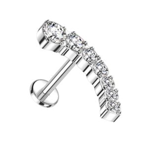 16ga f136 implant grade titanium threadless push-in descending cz crystal curved top flat back stud (clear)