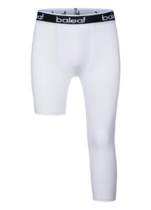 baleaf one leg compression tights youth basketball leggings 3/4 boys sports base layer capri running pants white m