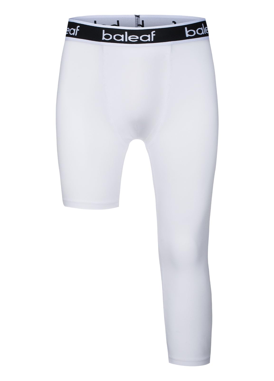 BALEAF One Leg Compression Tights Youth Basketball Leggings 3/4 Boys Sports Base Layer Capri Running Pants White M